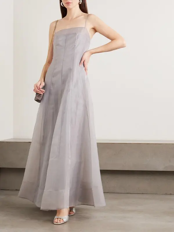Staud Gustav Paneled Organza Maxi Dress - Gray