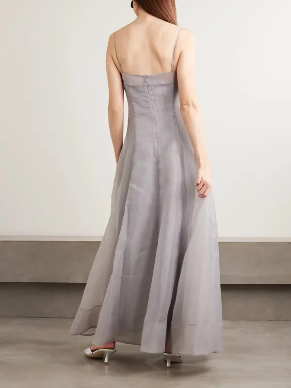 Staud Gustav Paneled Organza Maxi Dress - Gray