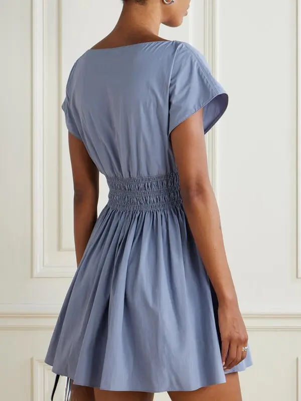 Matteau Shirred Organic Cotton Mini Dress - Blue