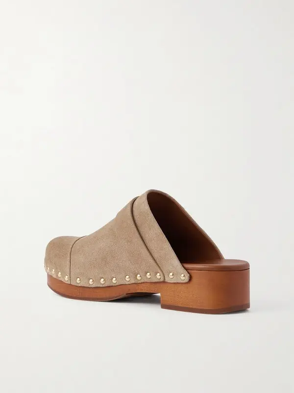 Chloé Jeannette Embellished Suede Clogs - Neutrals