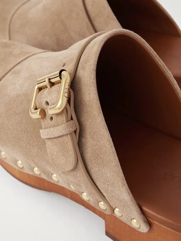 Chloé Jeannette Embellished Suede Clogs - Neutrals