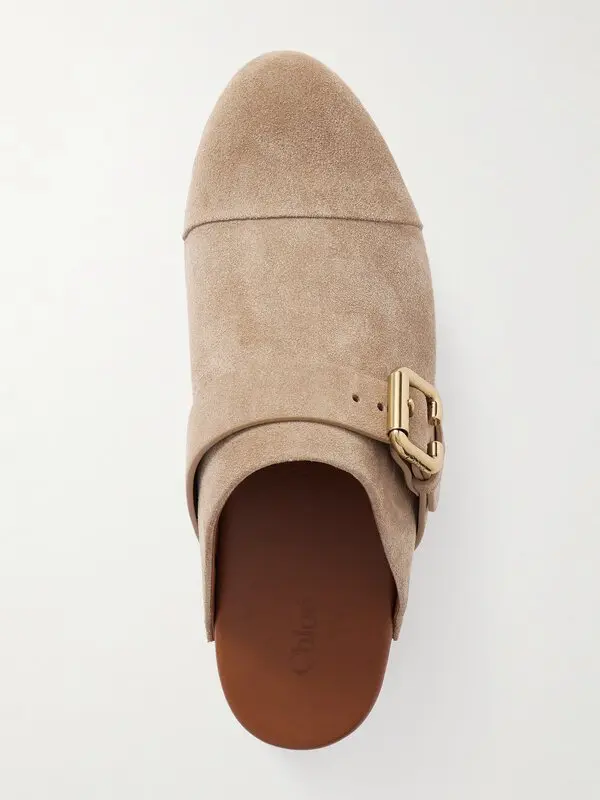 Chloé Jeannette Embellished Suede Clogs - Neutrals
