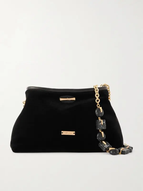 Cult Gaia Kiraz Mini Beaded-embellished Leather-trimmed Velvet Clutch