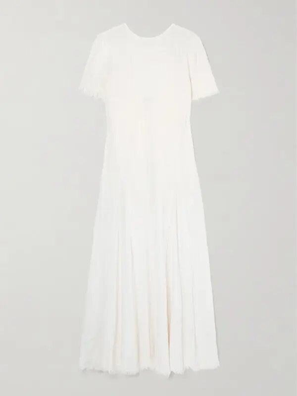 Staud Le Havre Fringed Cotton-gauze Midi Dress - Neutrals