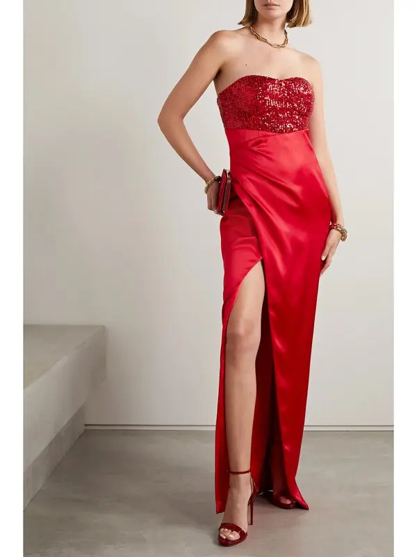 SEMSEM Sequin-embellished Charmeuse Gown