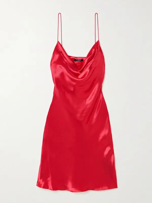 Balmain Draped Satin Mini Dress - Red