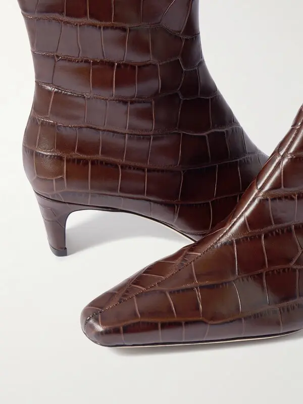 Staud Croc-effect Leather Ankle Boots