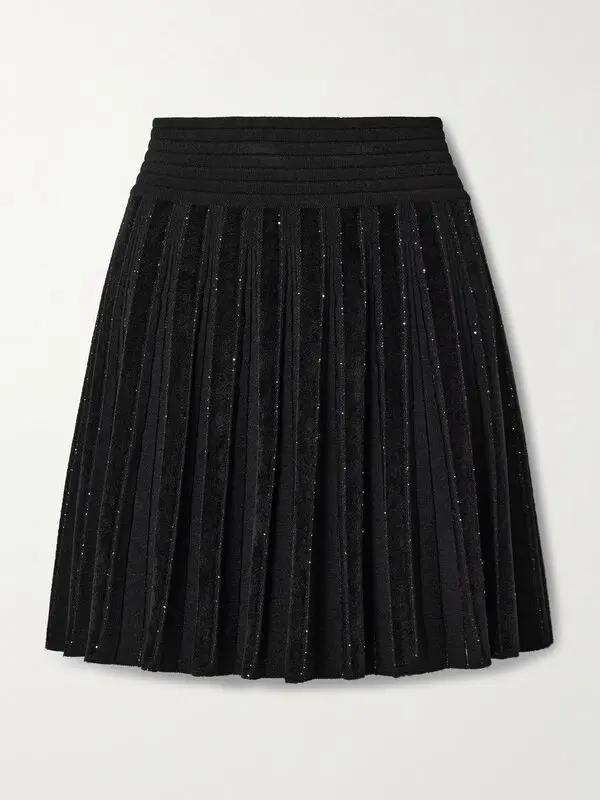 Balmain Sequin-embellished Pleated Mini Skirt