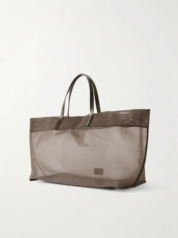 Staud Christos Leather-trimmed Mesh Tote - Brown