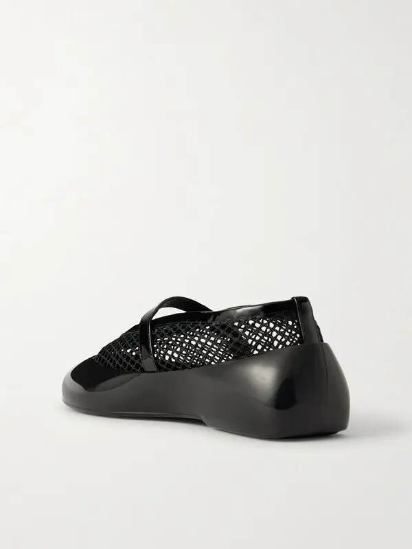 Alaïa Patent Leather-trimmed Mesh Ballet Flats - Black