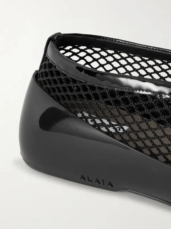 Alaïa Patent Leather-trimmed Mesh Ballet Flats - Black