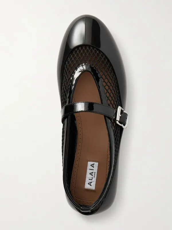 Alaïa Patent Leather-trimmed Mesh Ballet Flats - Black