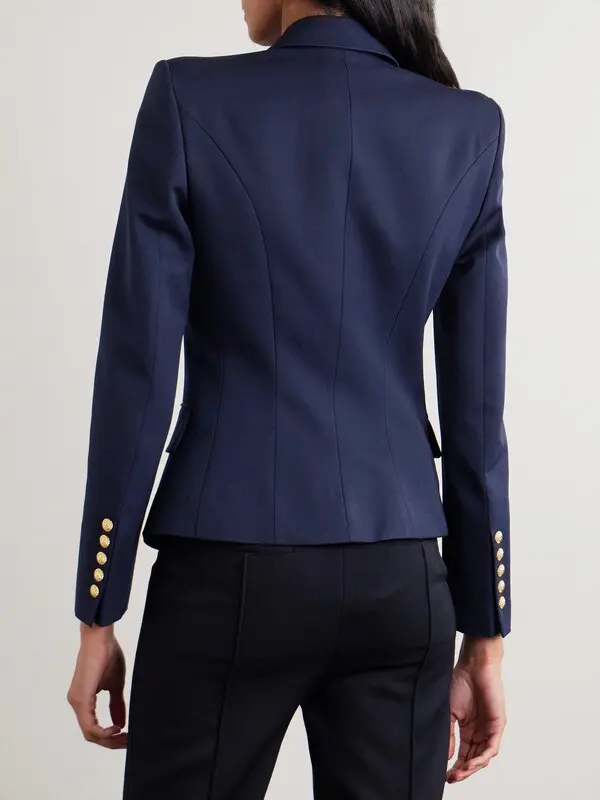 Balmain Double-breasted Grain De Poudre Wool Blazer - Blue