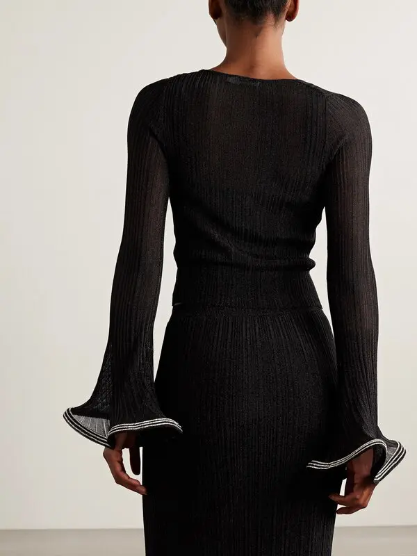 Simkhai Maebry Crystal-embellished Metallic Ribbed-knit Top