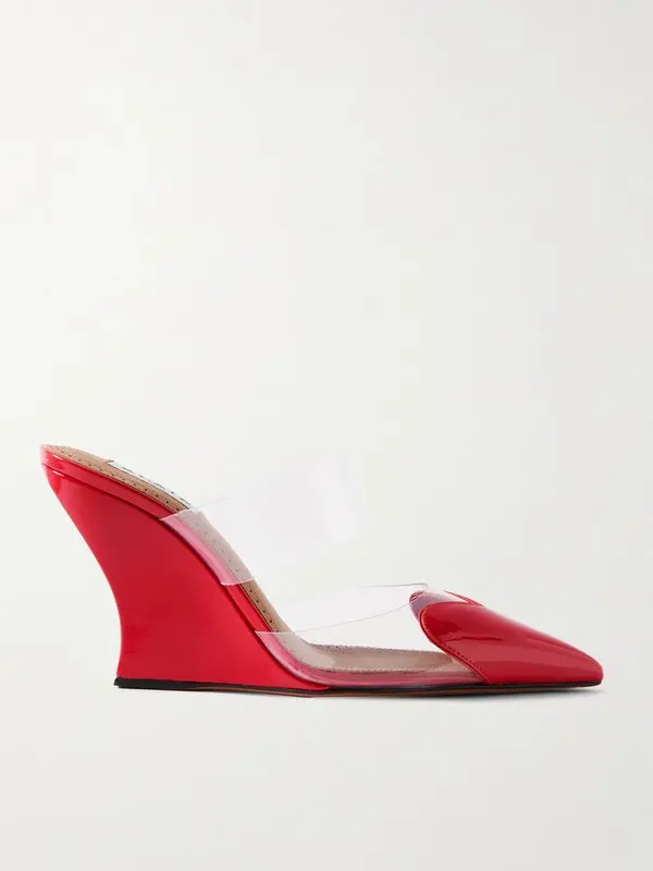 Alaïa Le Cœur Patent-leather And Pvc Wedge Mules - Red
