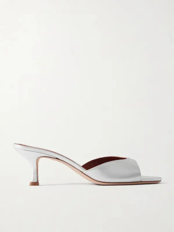 Staud Brigitte Metallic Leather Mules - Silver