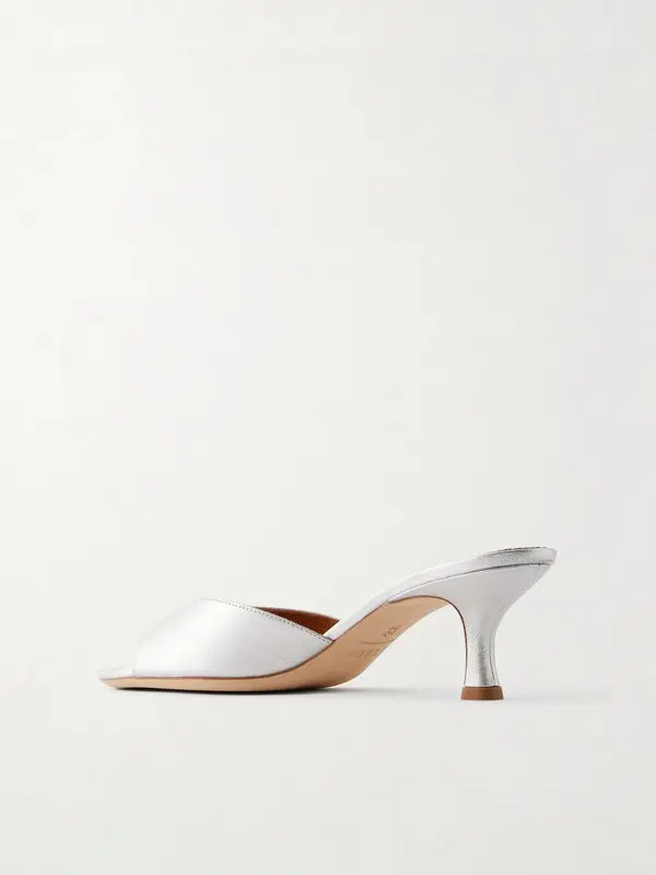 Staud Brigitte Metallic Leather Mules - Silver