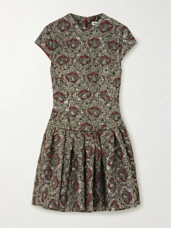 Simkhai Elowen Pleated Metallic Jacquard Mini Dress
