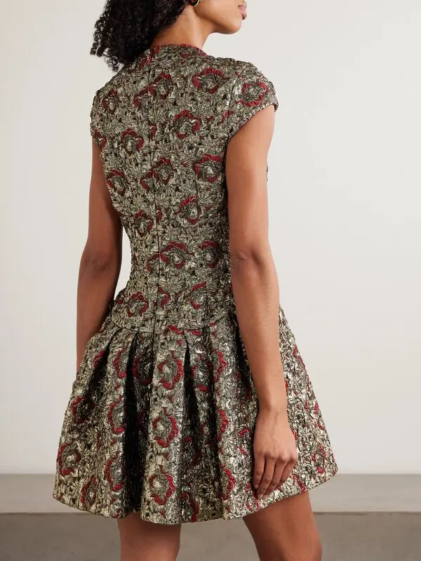 Simkhai Elowen Pleated Metallic Jacquard Mini Dress