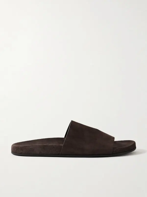 THE ROW Hugh Suede Slides - Brown