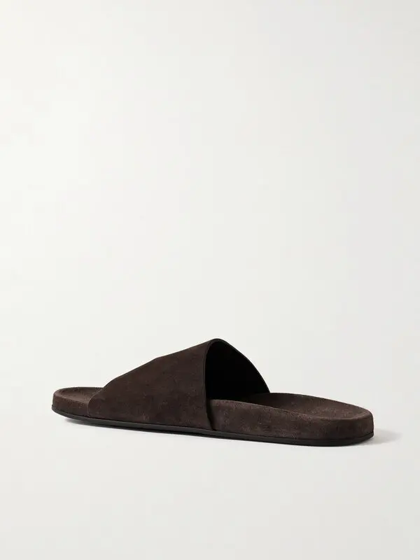 THE ROW Hugh Suede Slides - Brown