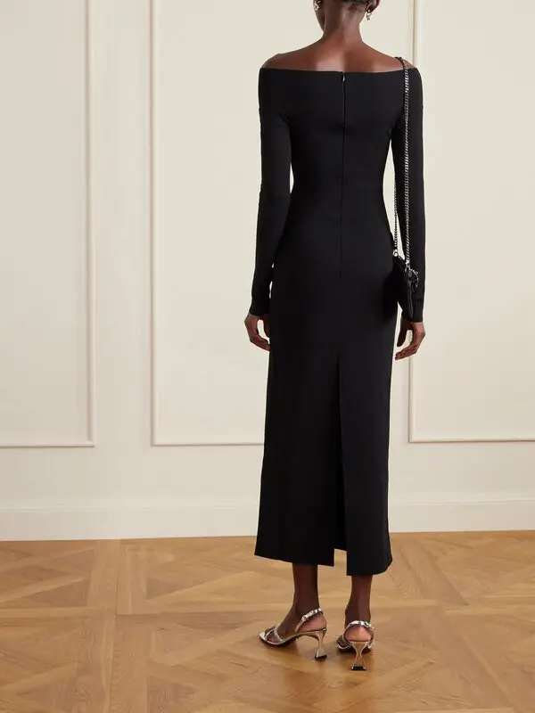Stella McCartney Off-the-shoulder Knitted Midi Dress - Black