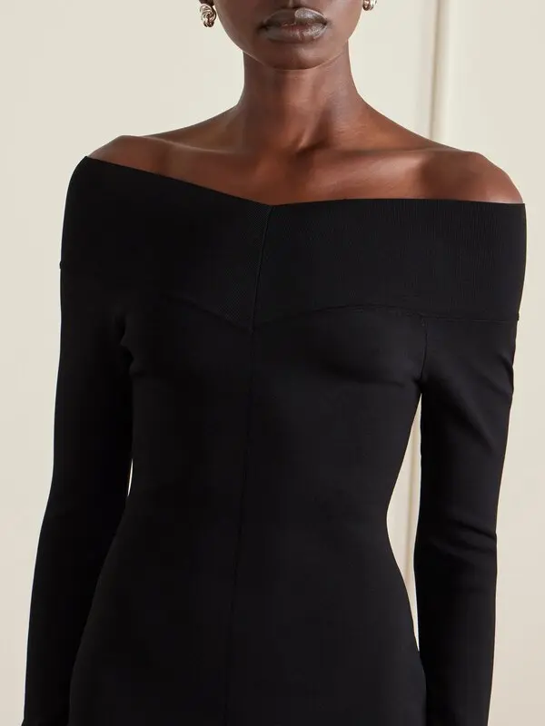 Stella McCartney Off-the-shoulder Knitted Midi Dress - Black