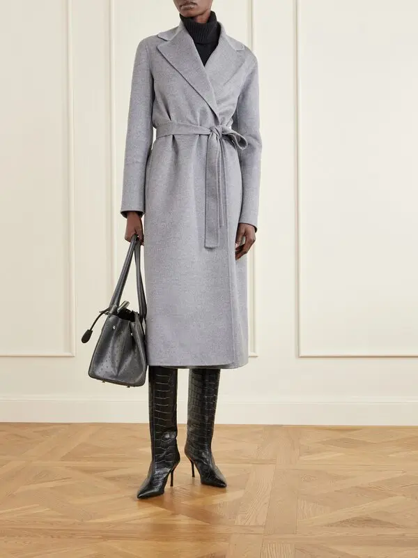 Stella McCartney Iconic Stella Belted Wool Coat - Gray