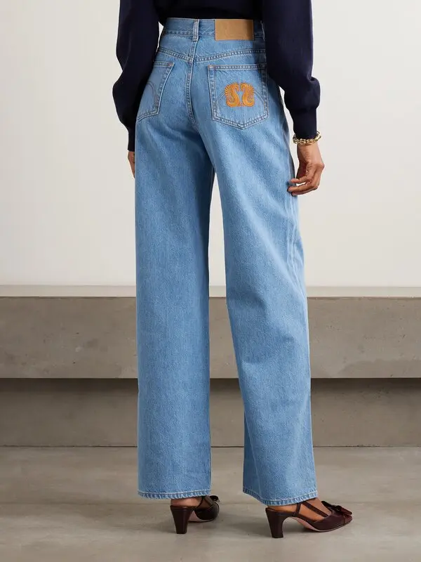 BLAZÉ MILANO Nariida Java Embroidered High-rise Wide-leg Jeans - Blue