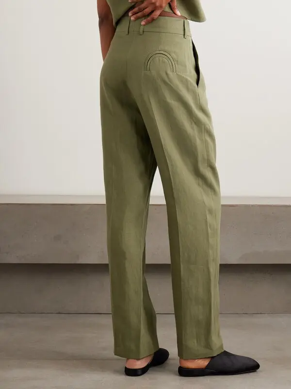 BLAZÉ MILANO Fox Pleated Linen Straight-leg Pants