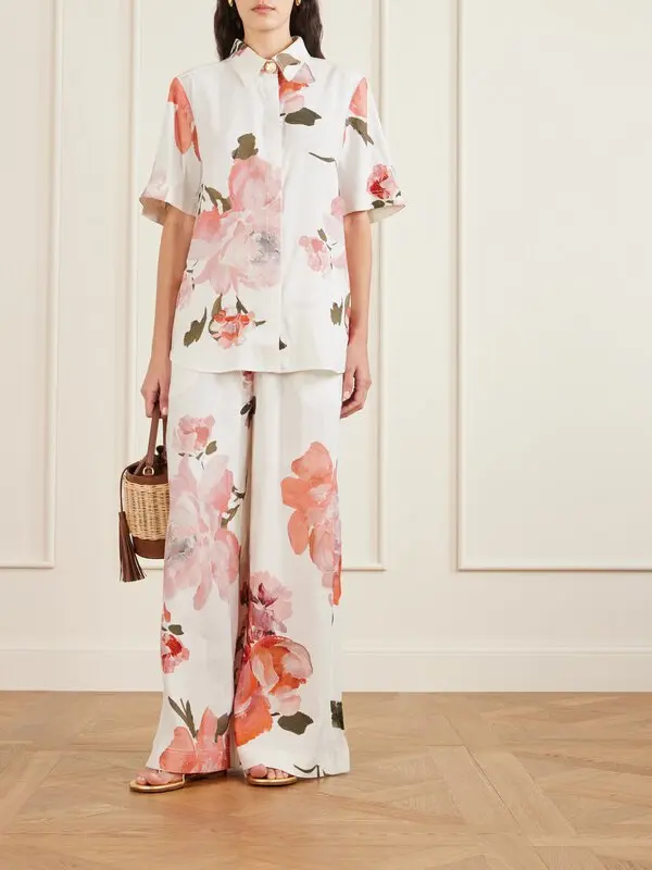 Aje Vacation Floral-print Linen-blend Shirt