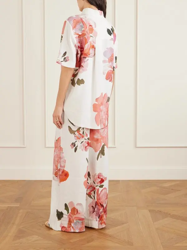 Aje Vacation Floral-print Linen-blend Shirt