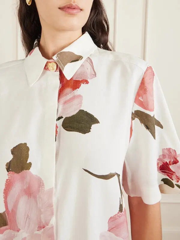 Aje Vacation Floral-print Linen-blend Shirt