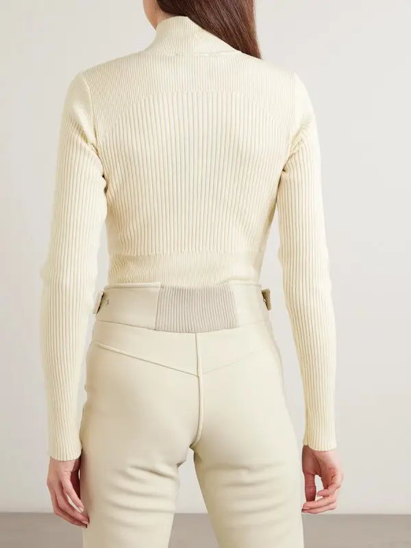 Cordova Butte Ribbed Merino Wool Blend Turtleneck Bodysuit - Neutrals