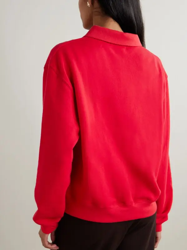 Eterne Embroidered French Cotton-blend Terry Half-zip Sweatshirt - Red