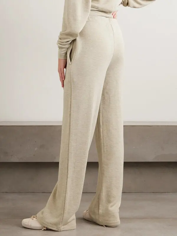 Eterne Embroidered French Cotton-blend Terry Wide-leg Sweatpants - Neutrals