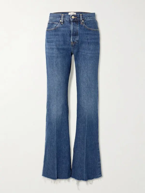 FRAME The Lax Distressed Mid-rise Flared Jeans - Blue