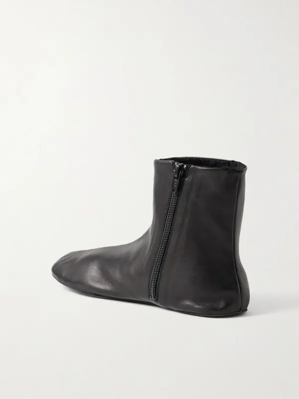 THE ROW Stella Leather And Shearling Ankle Boots - Brown