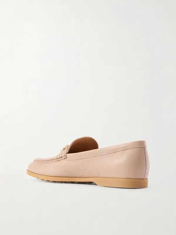 TOD'S Gomma Embellished Textured-leather Loafers - Pink