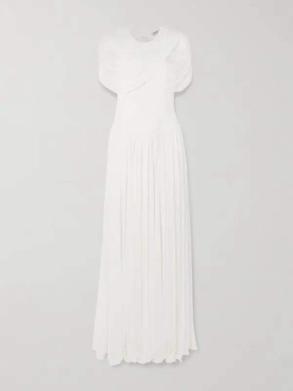 Simkhai Nancie Cape-effect Draped Pleated Jersey Maxi Dress - Neutrals