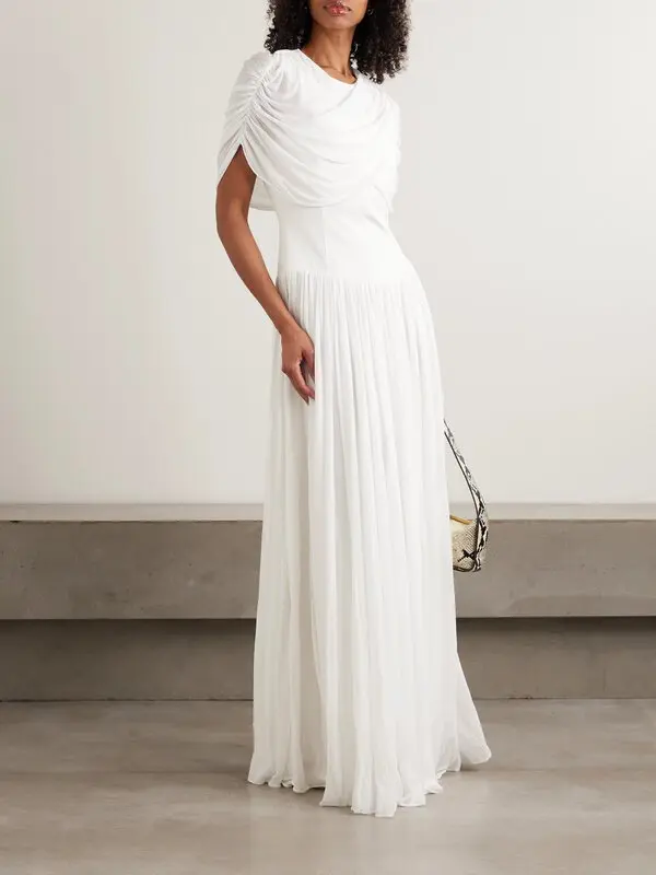 Simkhai Nancie Cape-effect Draped Pleated Jersey Maxi Dress - Neutrals