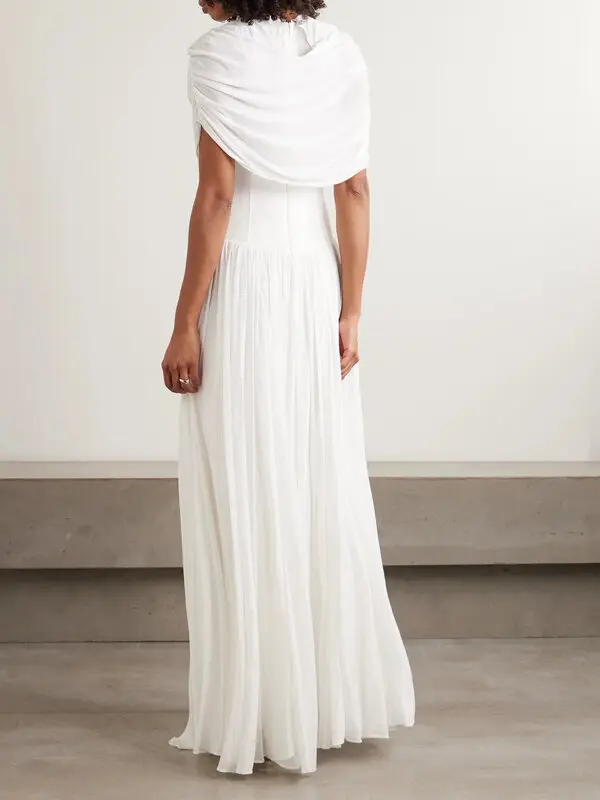 Simkhai Nancie Cape-effect Draped Pleated Jersey Maxi Dress - Neutrals