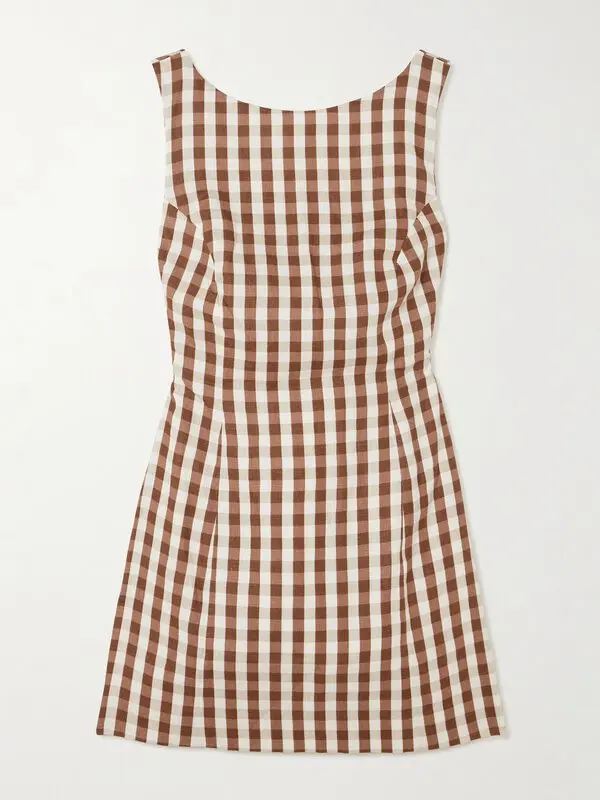 Faithfull The Brand Sofia Tie-detailed Gingham Linen Mini Dress - Brown