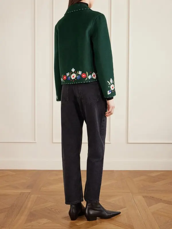 Rixo Jude Embroidered Wool-blend Felt Jacket - Green