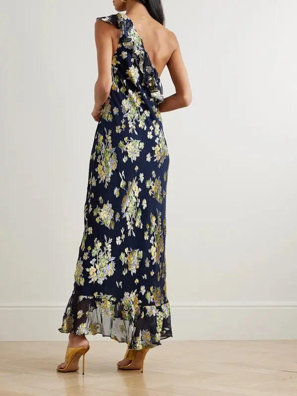 Rixo Leon One-shoulder Ruffled Devoré-velvet Chiffon Maxi Dress