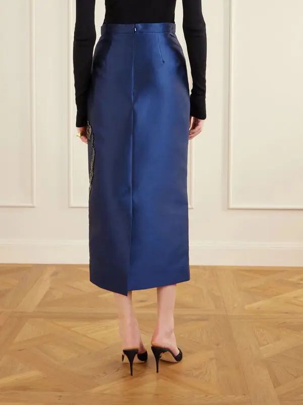 Erdem Sequined Embroidered Satin Midi Skirt