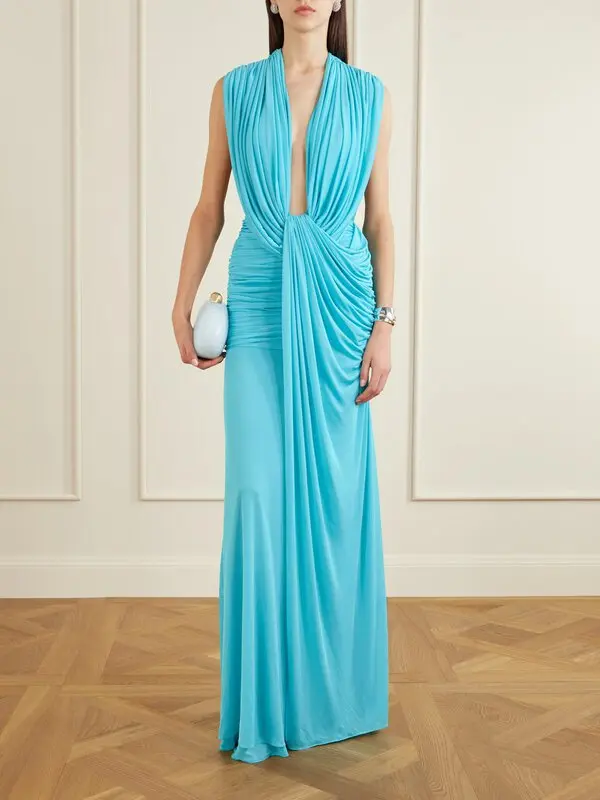 Christopher Esber Ripple Draped Ruched Mesh Gown - Blue