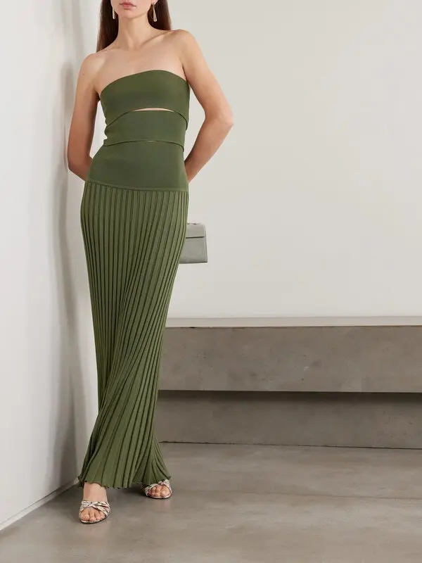 Christopher Esber Sunray Strapless Ribbed-knit Dress - Green