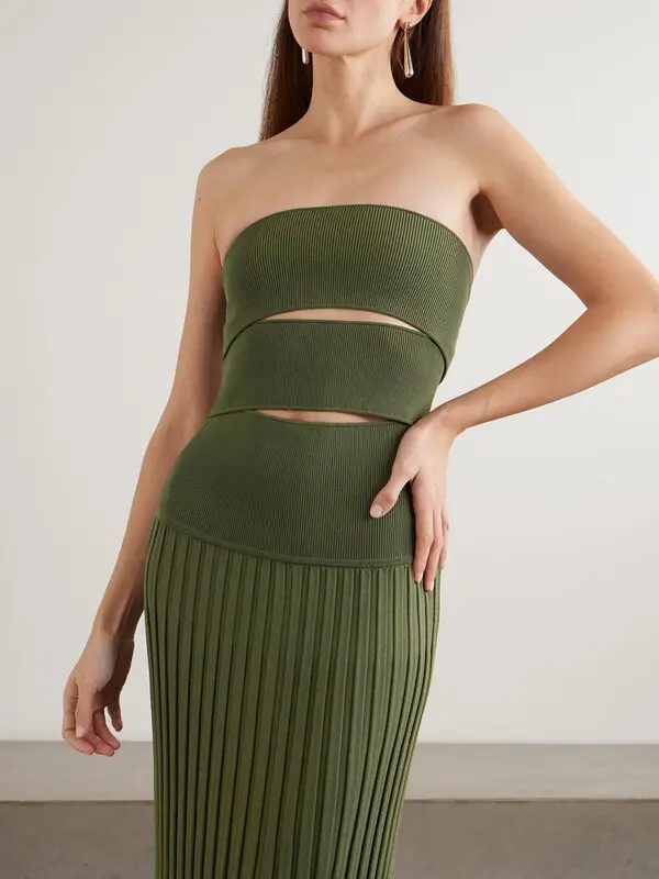 Christopher Esber Sunray Strapless Ribbed-knit Dress - Green