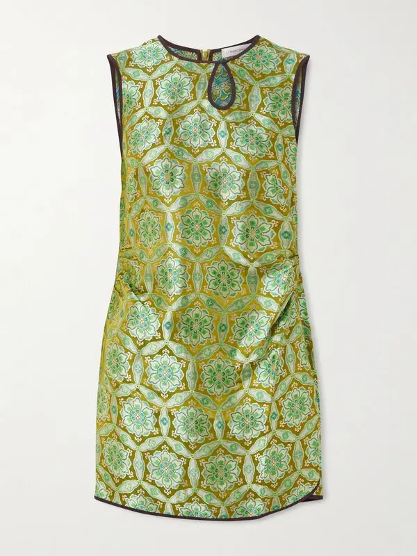 Christopher Esber Palmira Ruched Cutout Floral Brocade Mini Dress - Green